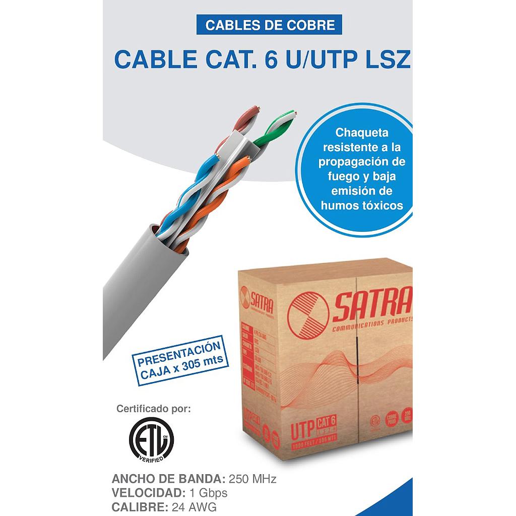 CABLE UTP CAT6 LSZH -1 24AWG 305MT INTERIORES GRIS SATRA | TECNOLOGIAS ...