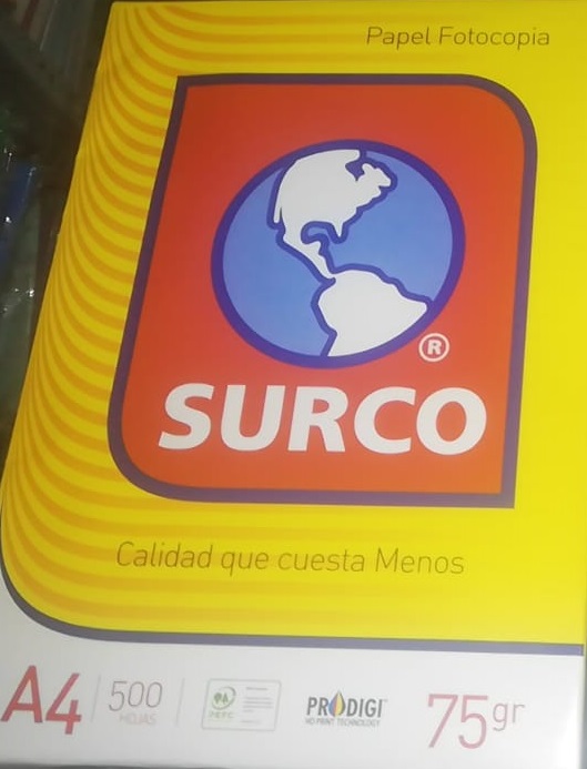 PAPEL BOND A4 SURCO X 1/2 MILLARES (REF. 10 UNID = 5 MILL = 1 CAJA ...