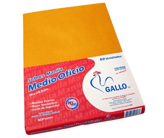 SOBRE MANILA MEDIO A5 MEDIO OFICIO PAQUETE X50 UNIDADES GALLO ...