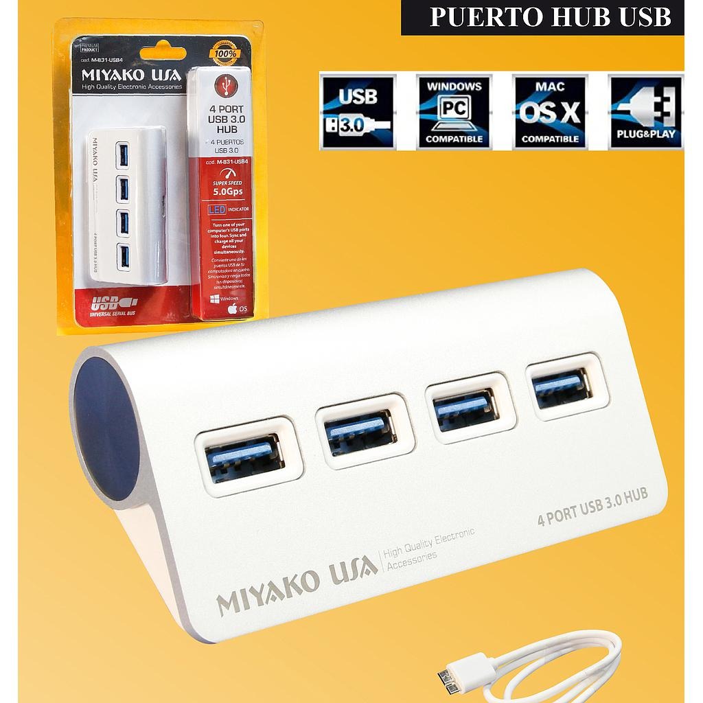 HUB USB 4P 3.0 PARA DISCO DUROS ALUMINIO M-381-UBS4 MIYAKO GAR: 3 MESES ...