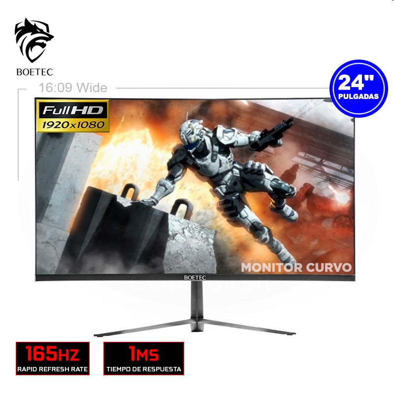 MONITOR LED 24" INVOKER 2400 CURVO 1920x1080 HDMI 1MS/165HZ BOETEC GAR ...