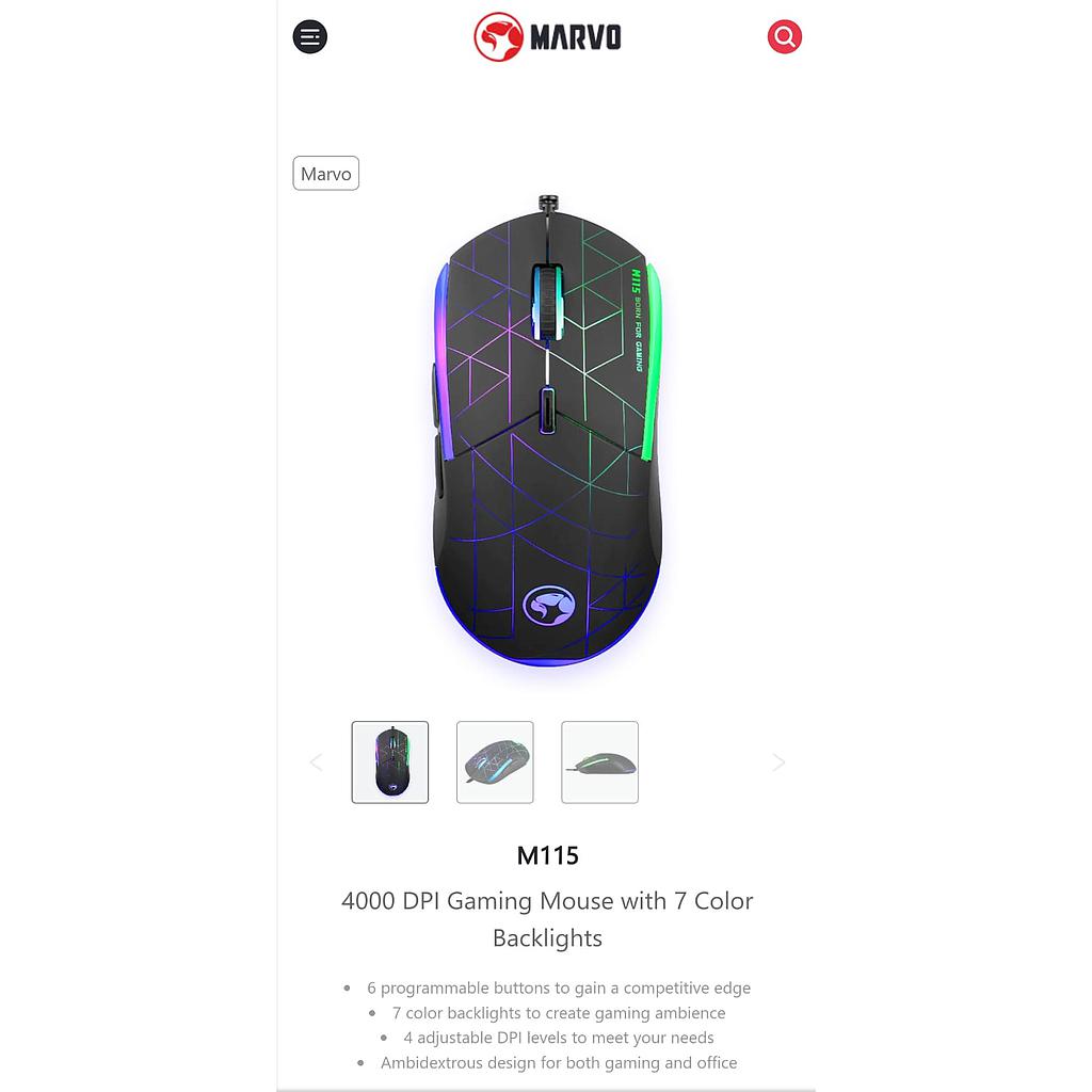 MOUSE GAMER M115 MARVO | TECNOLOGIAS SIGTEL SAC